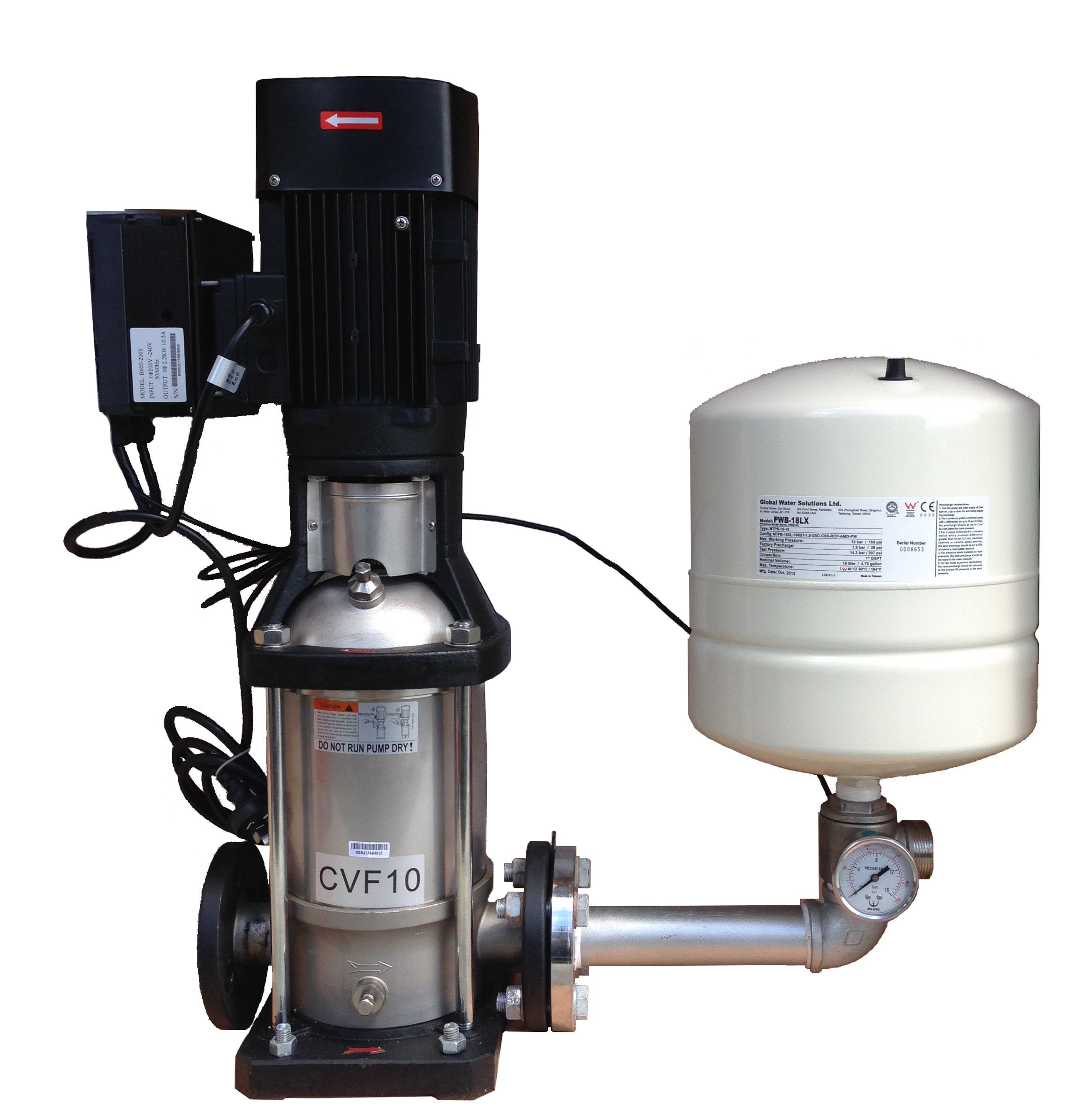 TREVOLI - CVF10-12 - Stainless Steel Vertical Multistage Water Pump wi